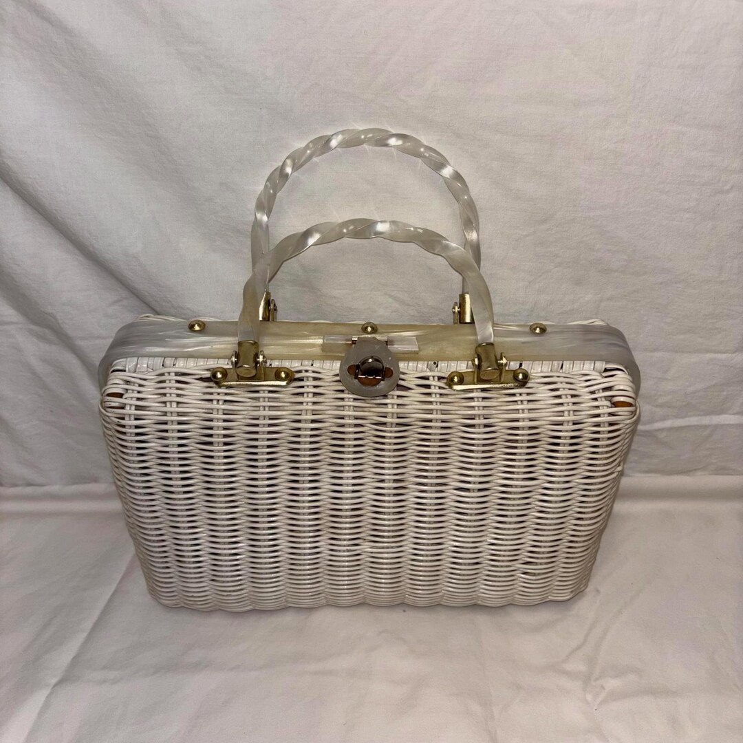 50s/60s Lesco Lona Pearlized Lucite and Wicker Purse - Etsy