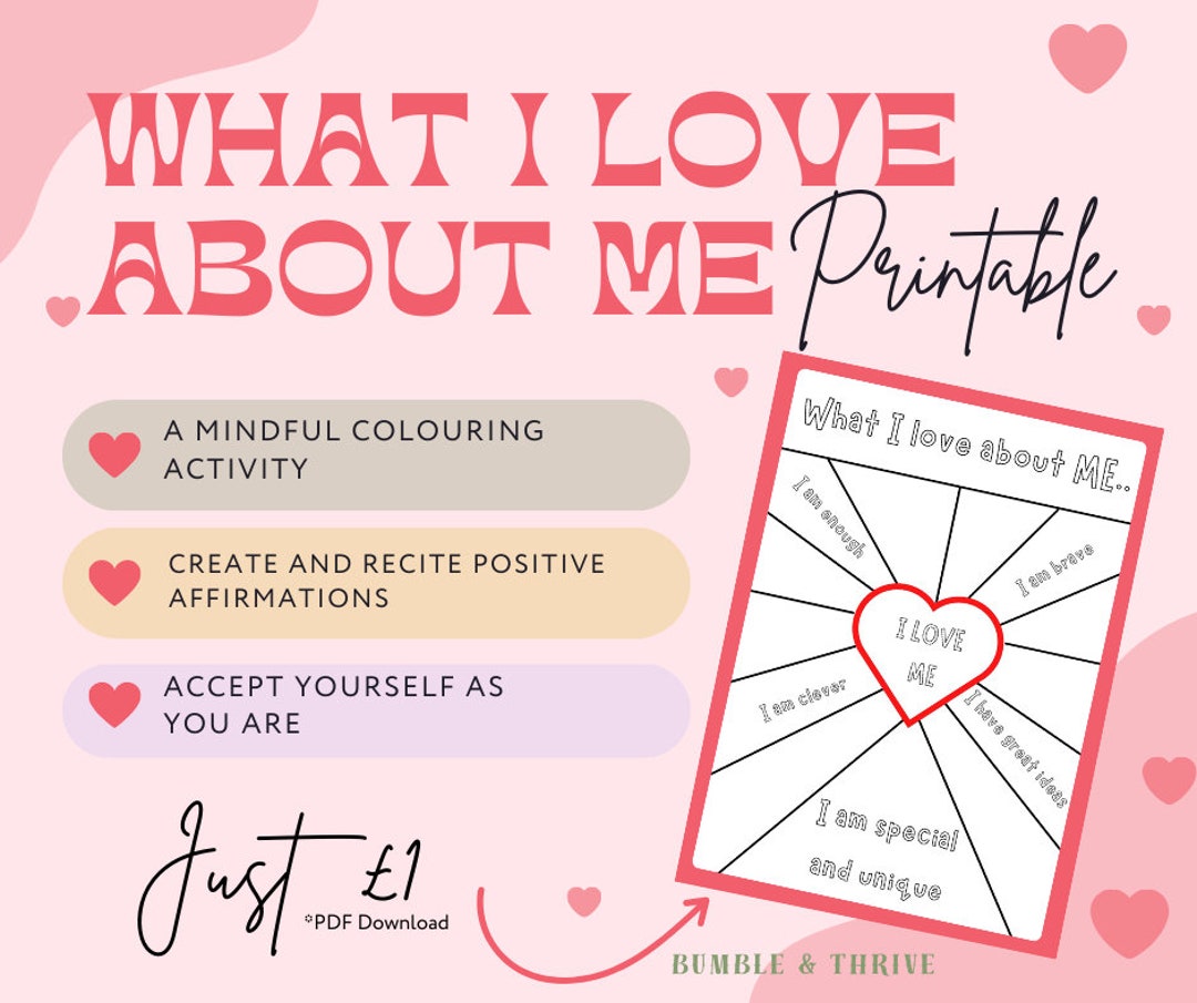 What I Love About Me Children's Self Love Affirmation Colouring Page - Etsy