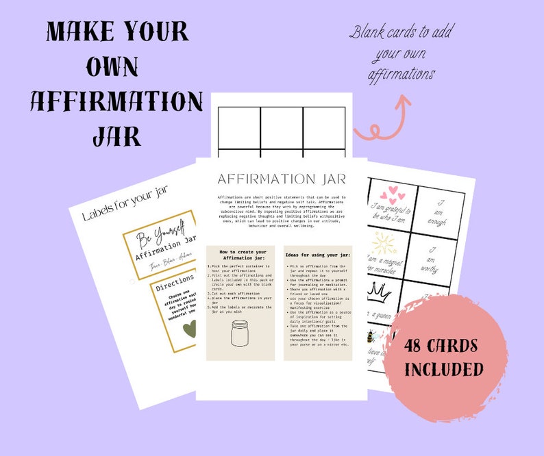 Affirmation Jar Printable 48 Affirmations and Blank Templates - Etsy
