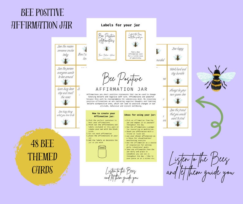 Bee Positive Affirmation Jar Printable 48 Cards - Etsy