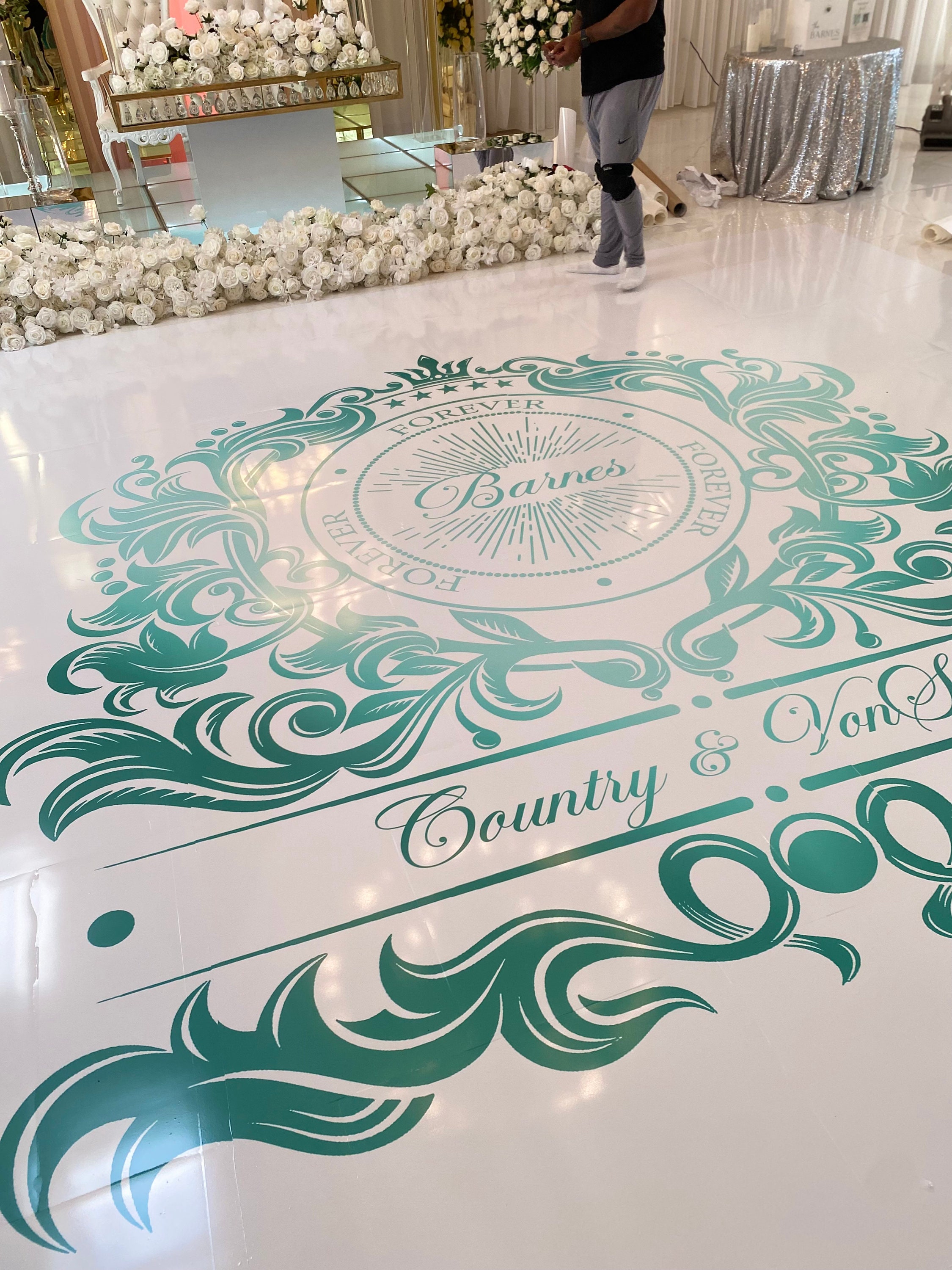 Aqua and White Floor Wrap Full Print Custom Wedding Decal Dance Floor ...