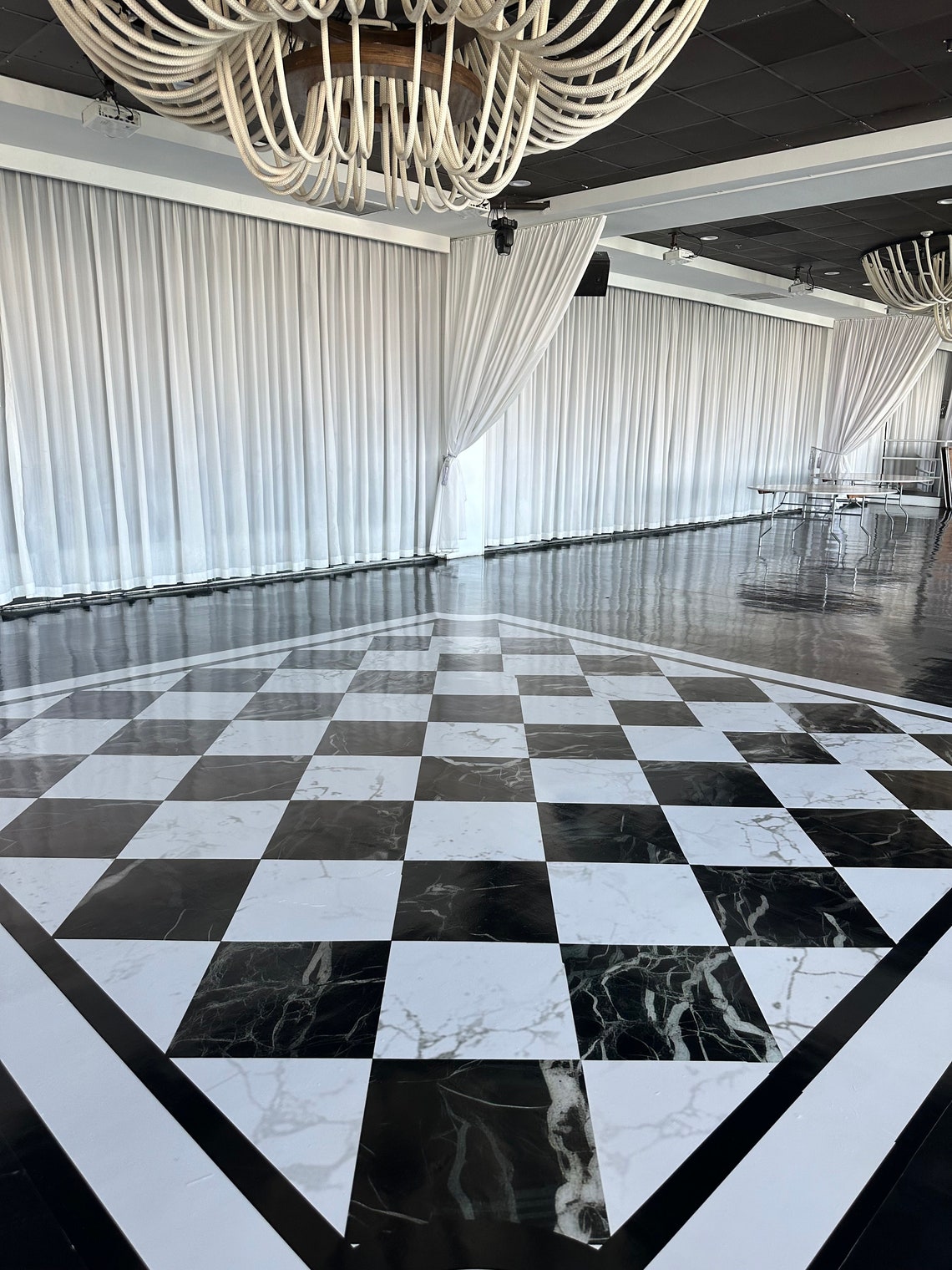 Black and White Marble Diamond Checkers Floor Wrap Full Print Custom ...