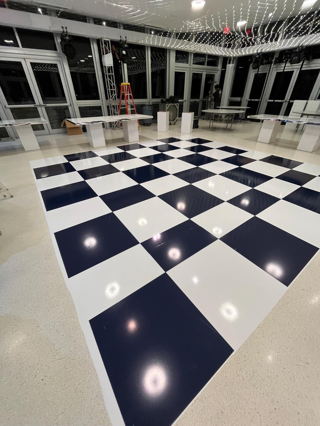 Blue and White Checkers Floor Wrap Full Print Custom Wrap Gloss ...