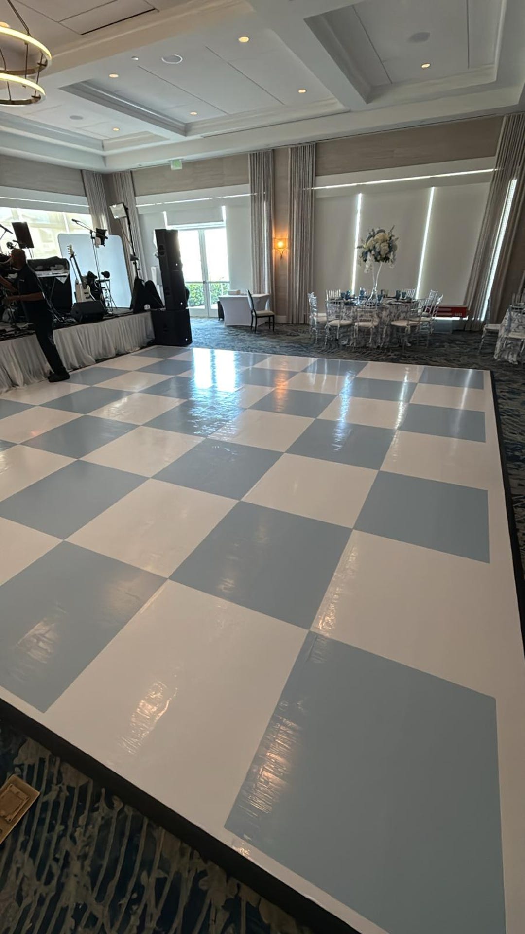 Light Blue, Brown and White Checkers Floor Wrap Full Print Custom Wrap ...
