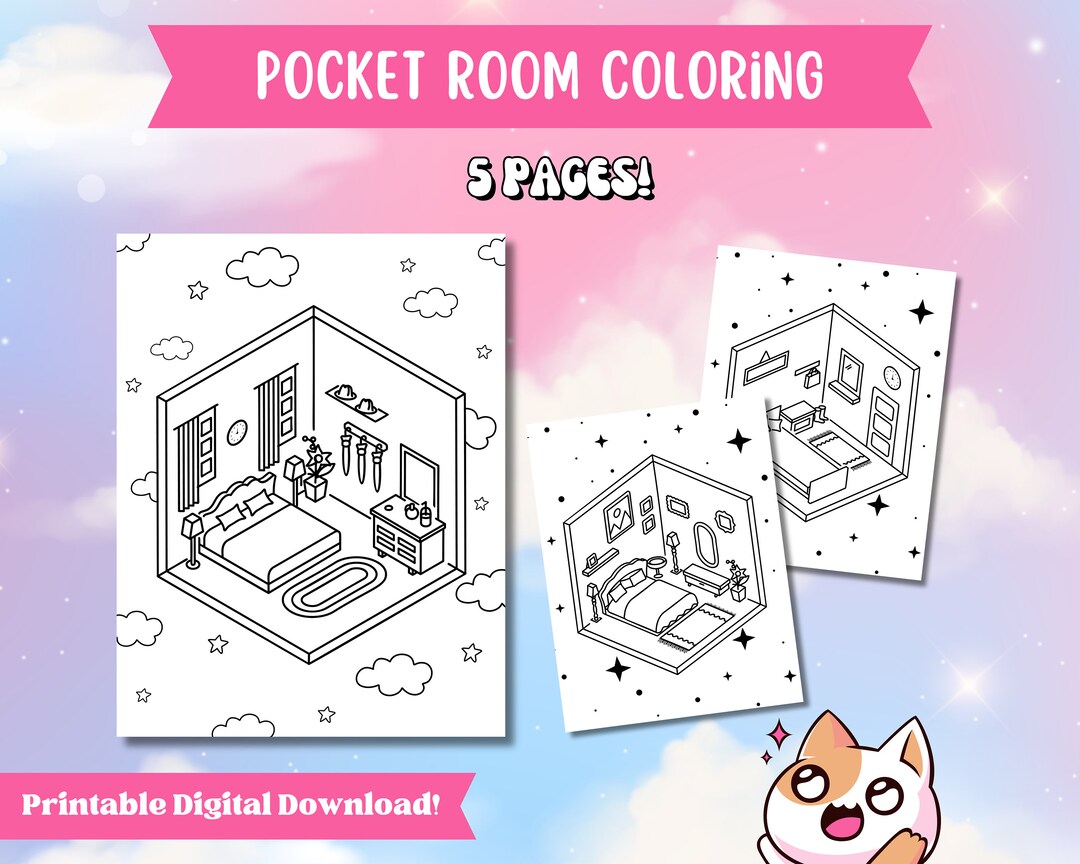 Pocket Room Coloring Pages, Isometric and Minimalist, Cute Printable ...