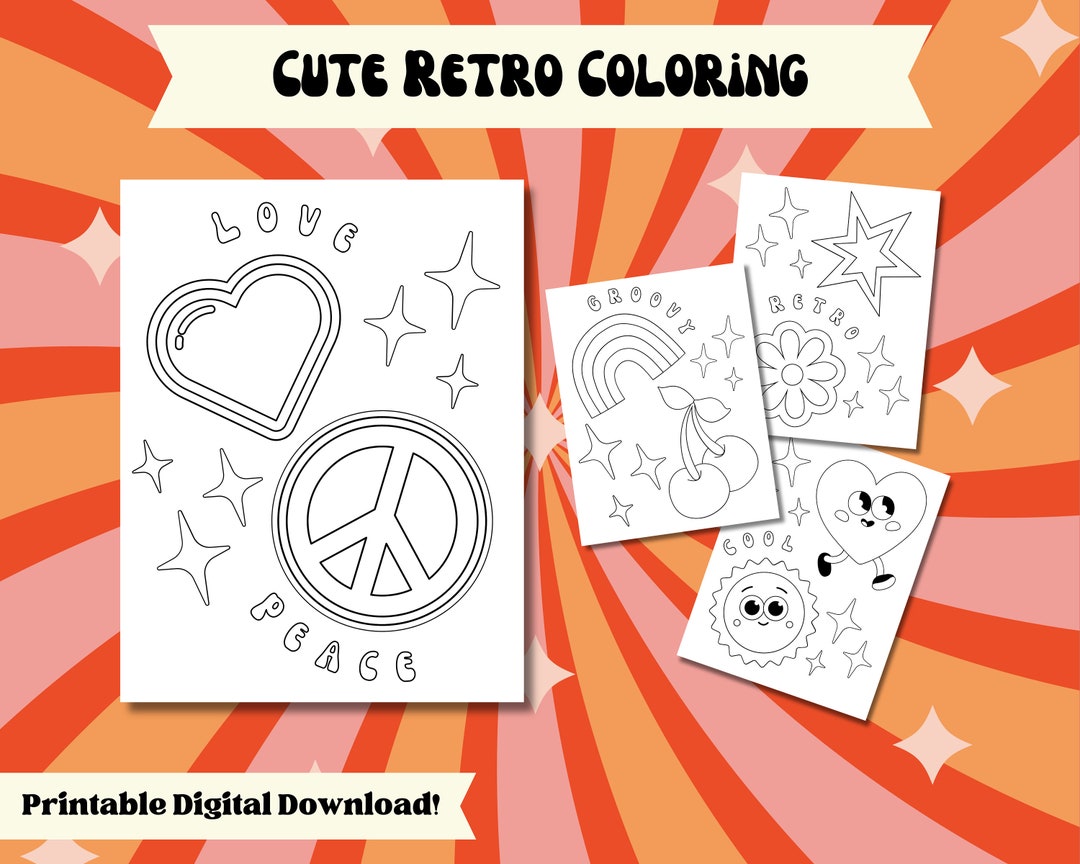 Cute Retro Coloring Page, Groovy Coloring Sheets, Fun Coloring for ...