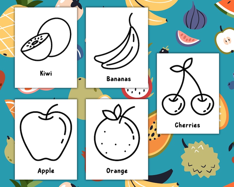Fruit Coloring Pages, Cute and Simple, Kids Coloring Book, Toddlers ...