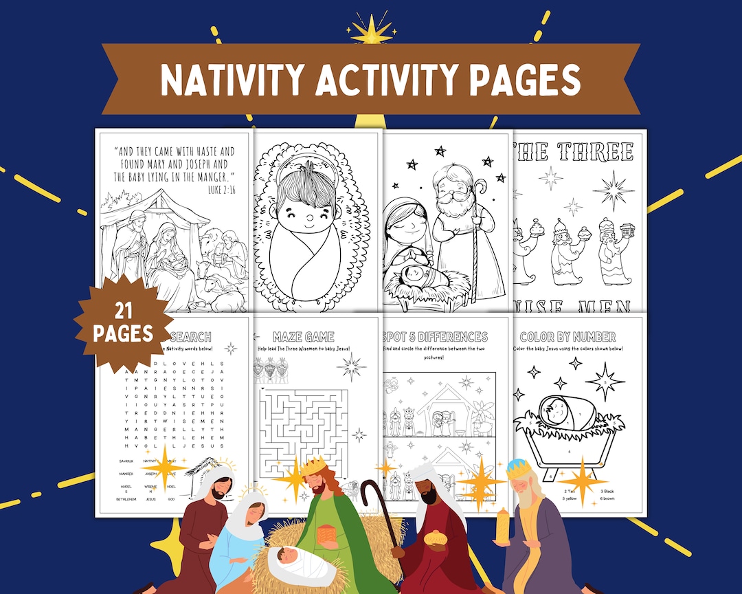 Nativity Activity Coloring Pages, Epiphany Scene, Kids Christmas Story ...