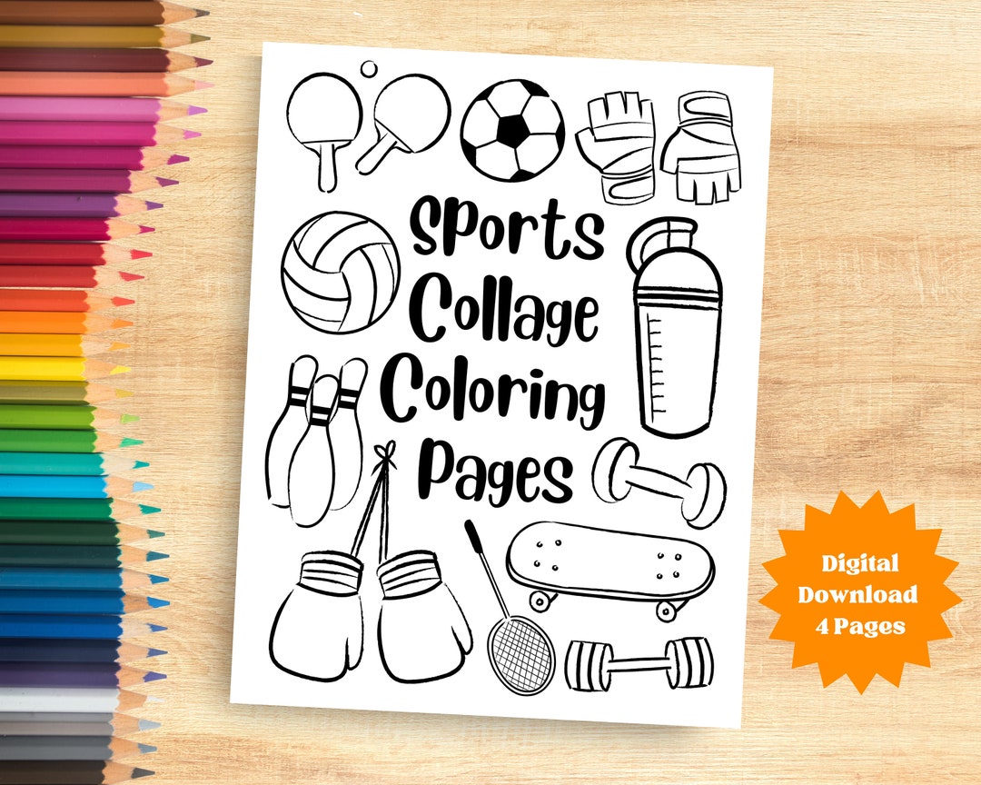 Sports Collage Coloring Pages 4 Coloring Pages Fun Coloring - Etsy