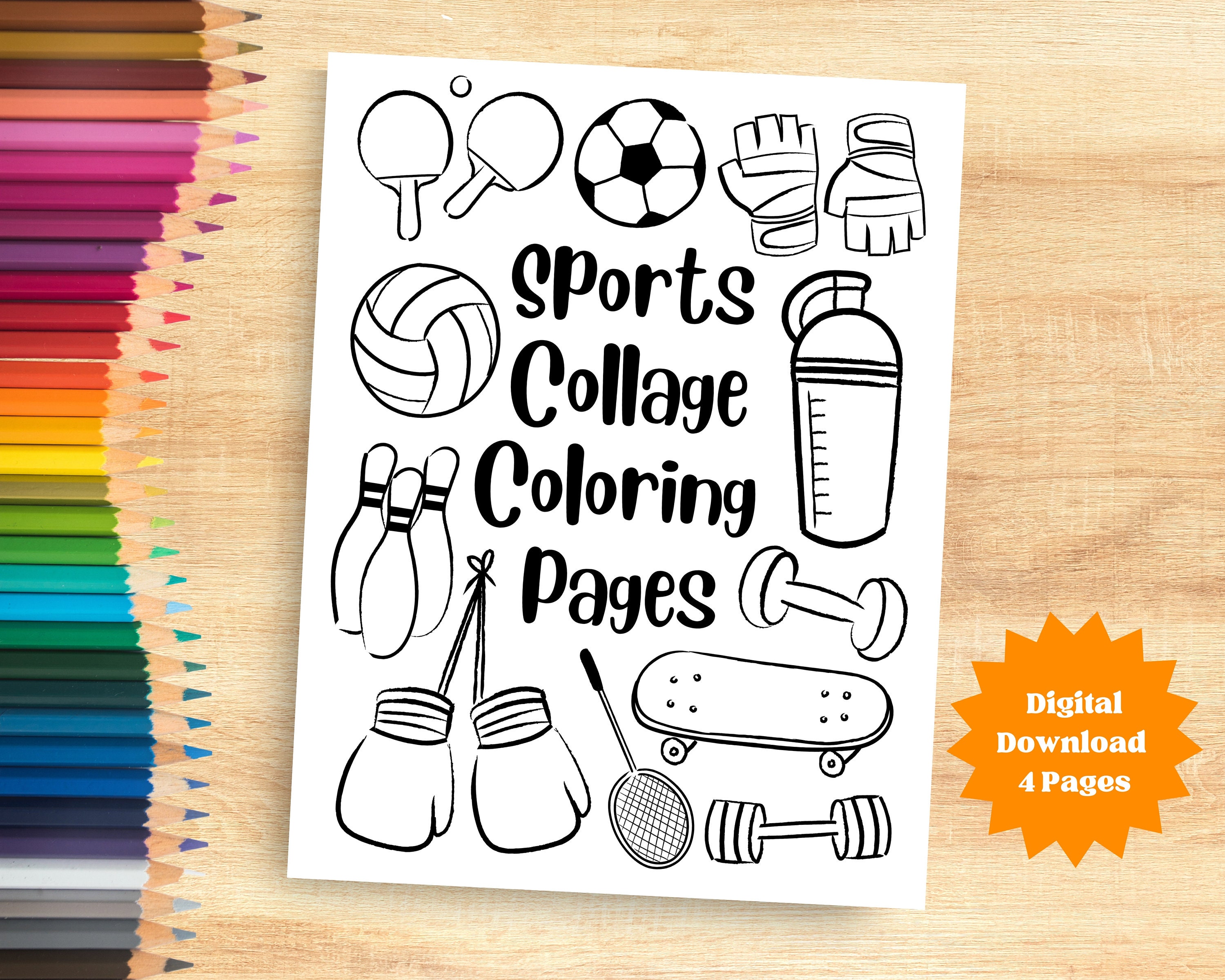 Sports Collage Coloring Pages 4 Coloring Pages Fun Coloring - Etsy