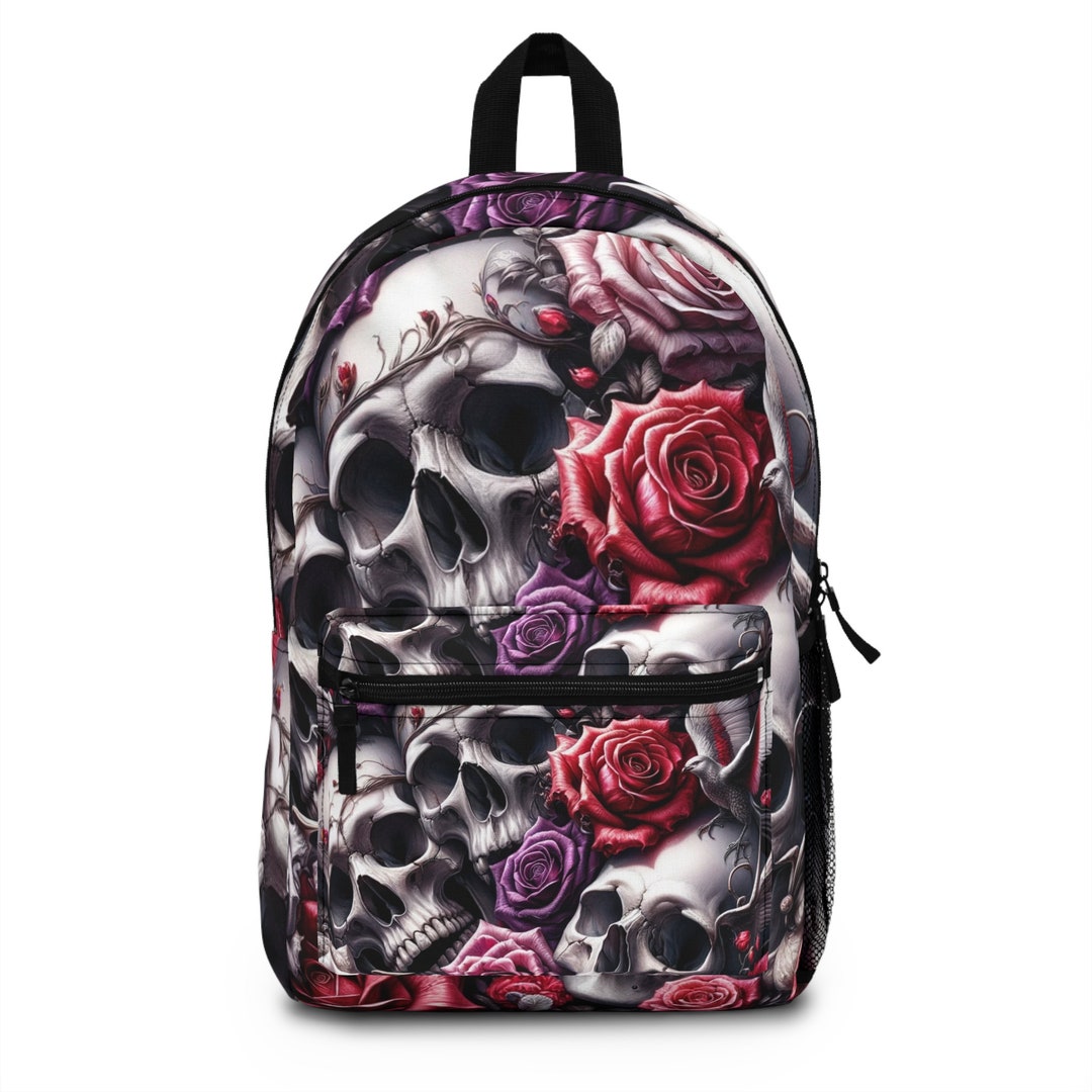 Purple Skull and Roses Backpack Handbag - Etsy
