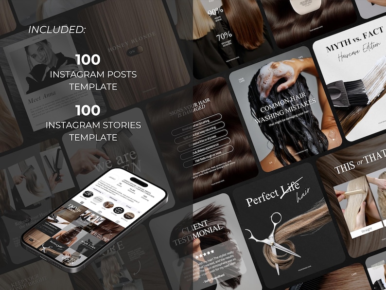 200+ Luxury Hair Stylist Instagram Bundle Canva Template, Hair Salon ...