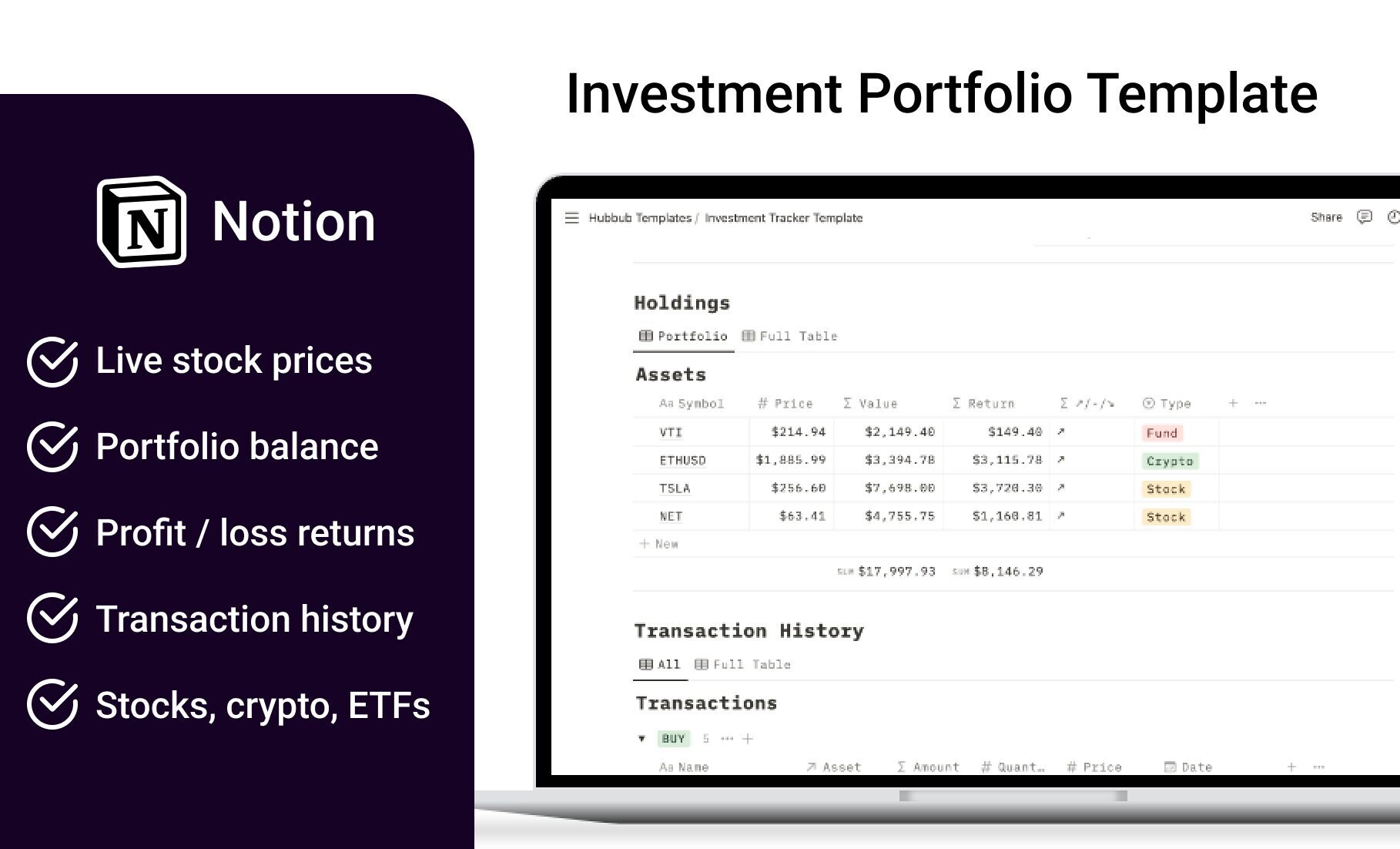 Notion Template Investment Portfolio Tracker - Etsy