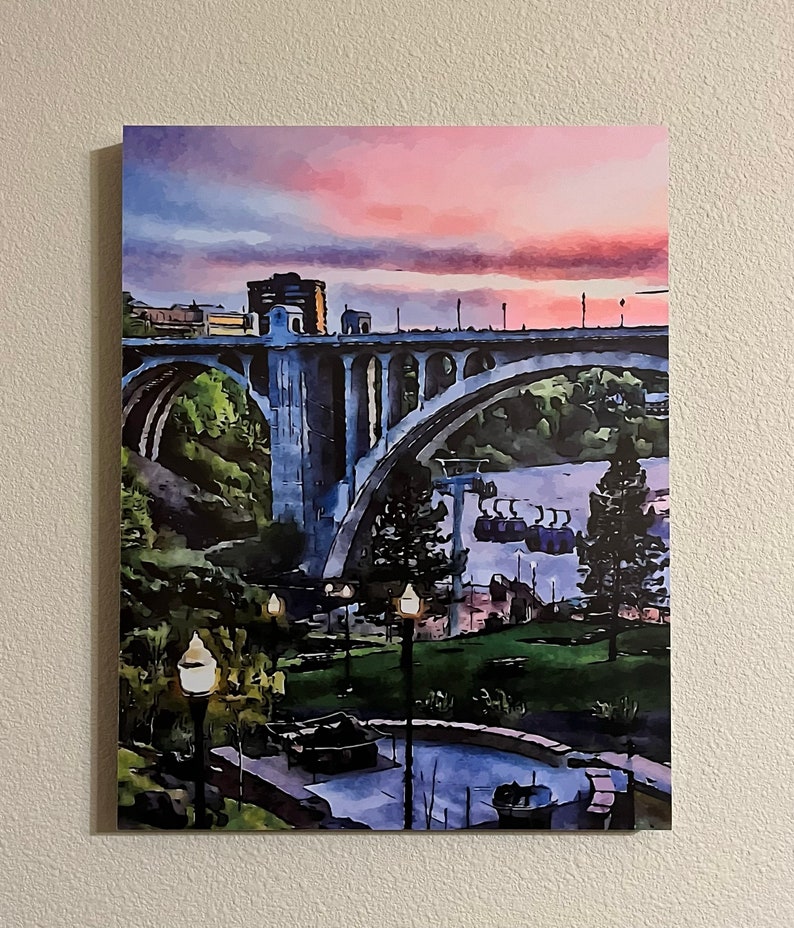 Downtown Spokane Washington Bridge Watercolor Art Sunset - Etsy