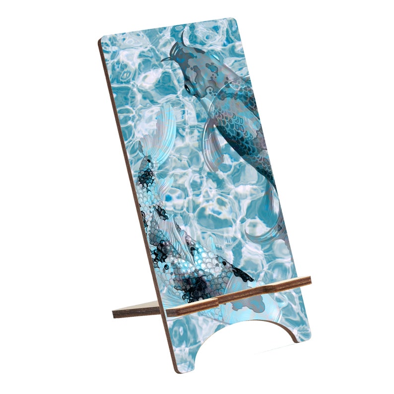 Koi Fish Wood Phone Stand, Water Garden Holder for iPhone 14 13 12 11 ...