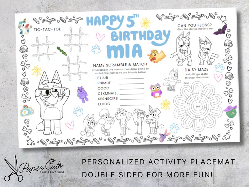 Personalized Bluey Birthday Activity Sheet Dog Party Favor Coloring ...
