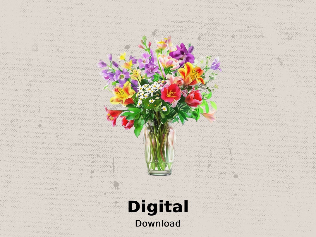 Spring Summer Wedding Floral Clipart PNG, Daisy Bouquet Vase Digital ...