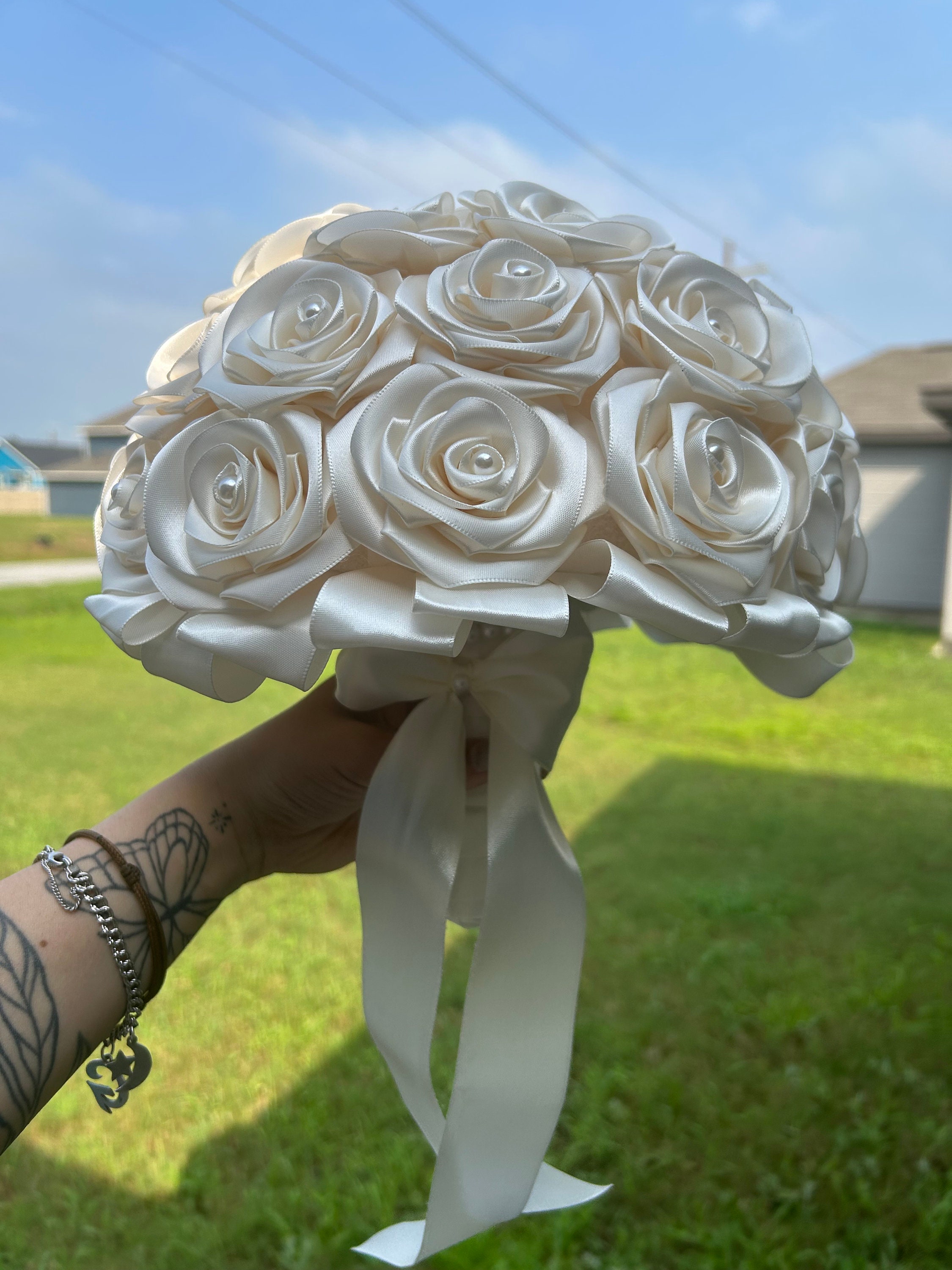 Ribbon Rose Wedding Bouquets - Etsy