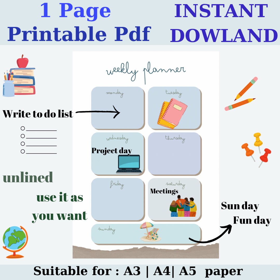 Weekly Planner Printable, Minimal Weekly Schedule, Weekly Organizer ...
