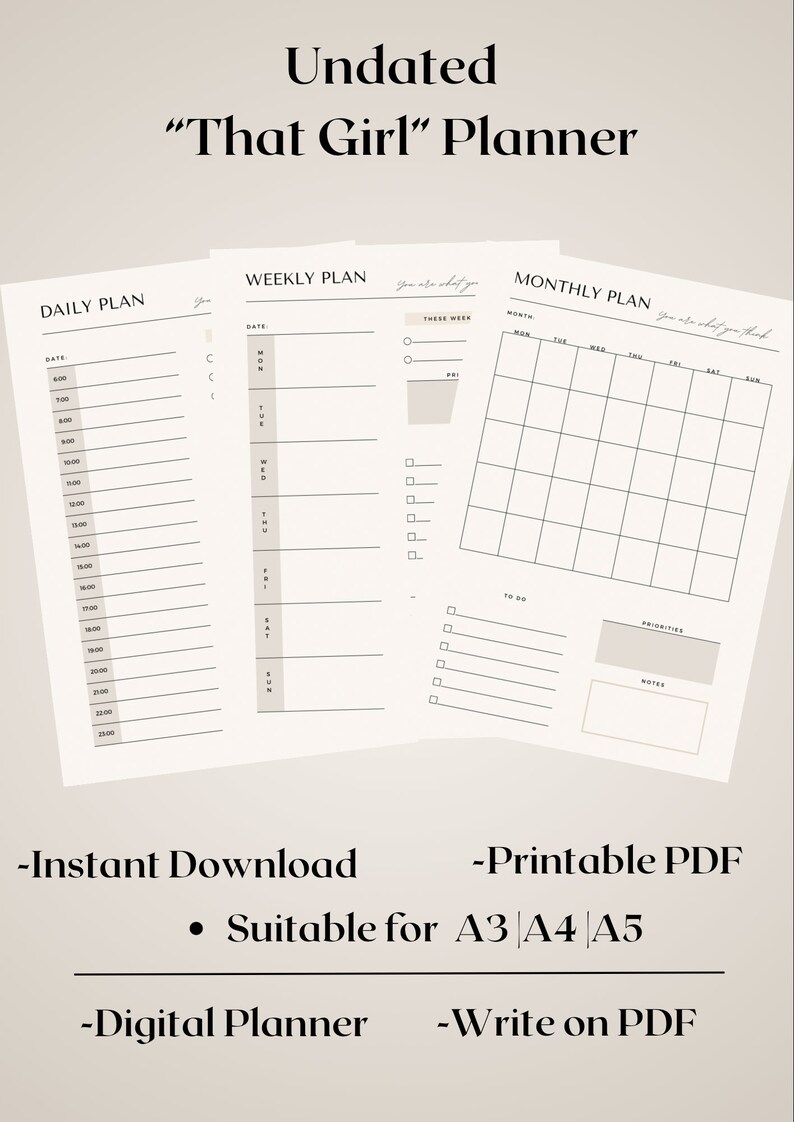 That Girl Planner, Digital Planner, Planner Printable, Minimalist ...