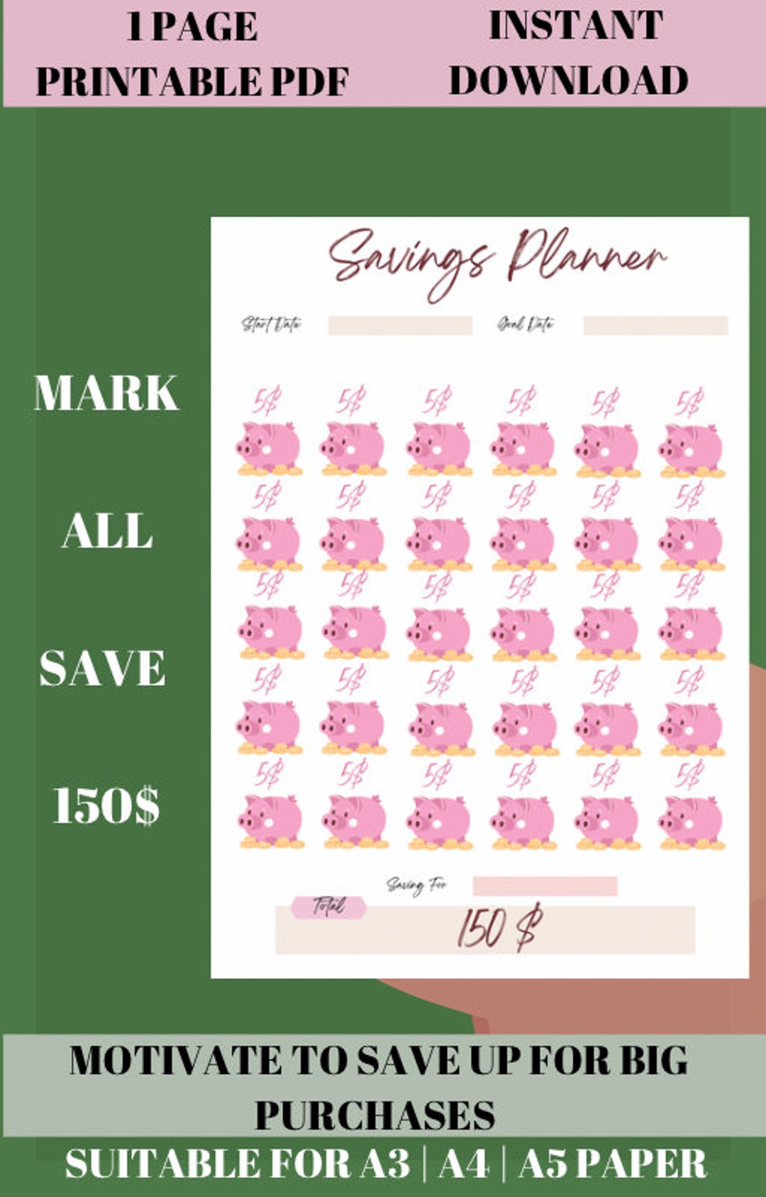 Saving Planner,money Savings,trackers Printable, Aving Challenges ...