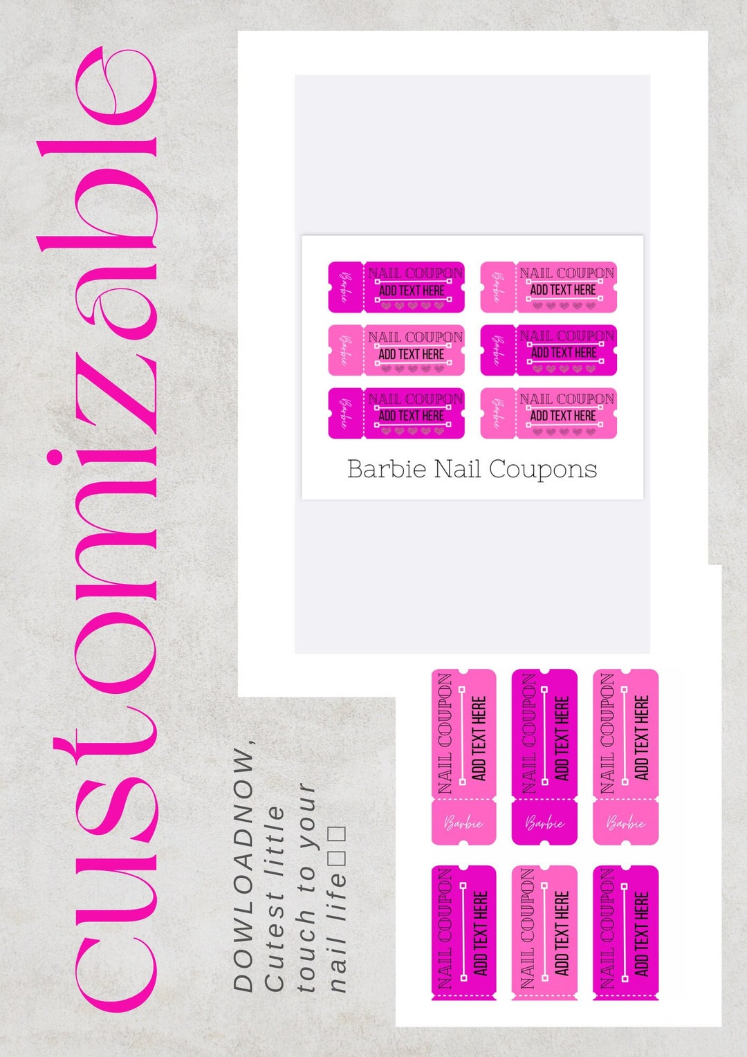 Barbie Customizable Nail Coupon Template - Etsy