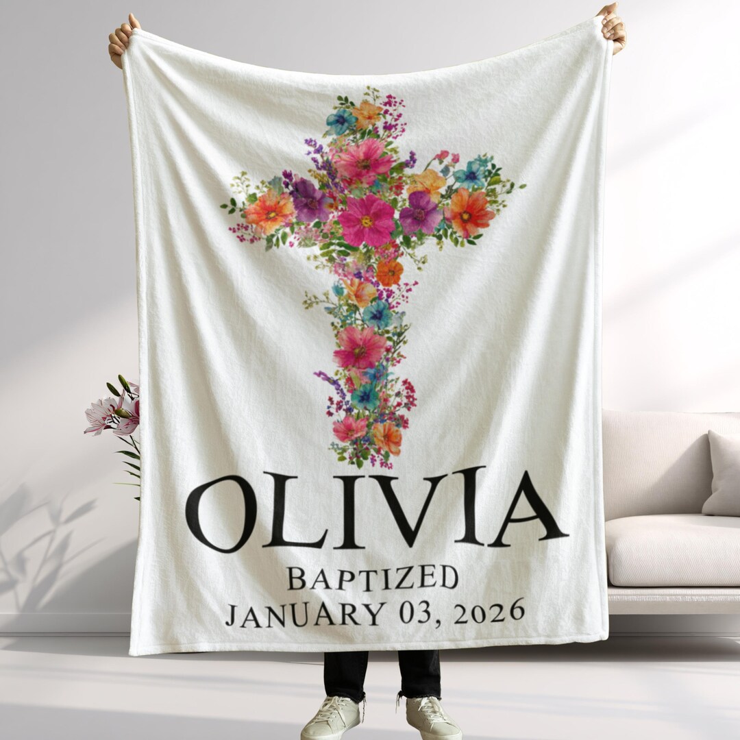 Personalized Baby Baptism Blanket, Floral Cross Christening Gift, Soft ...