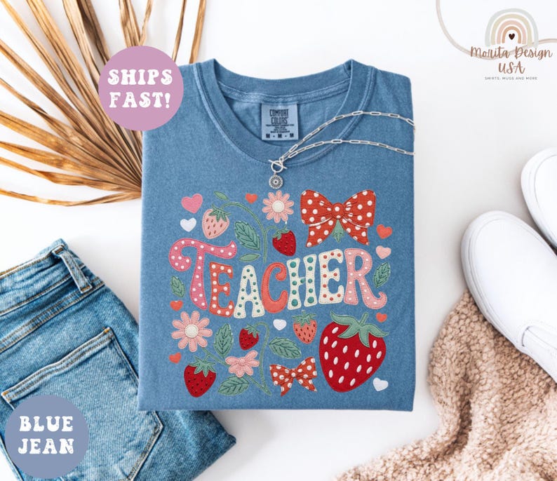 Comfort Colors® Strawberry Teacher Shirt, Floral Patchwork Teacher Tee ...