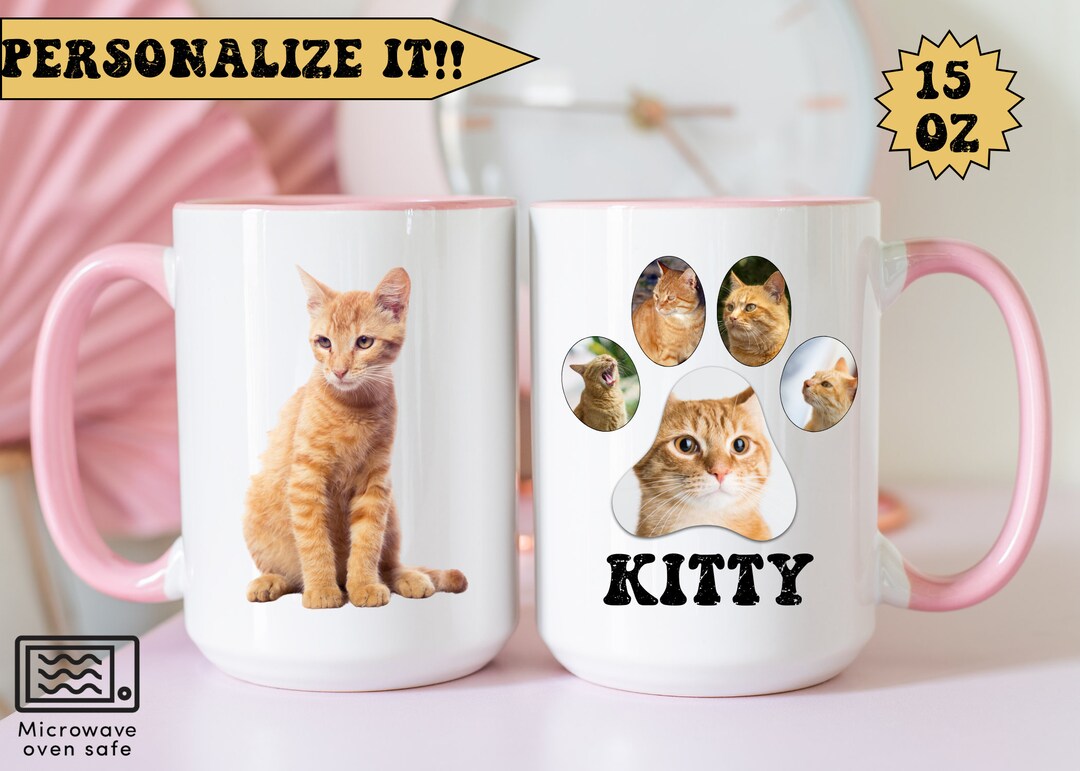 Personalized Cat Mom Mug, Personalized Cat Mug, Cat Portrait Mug ...