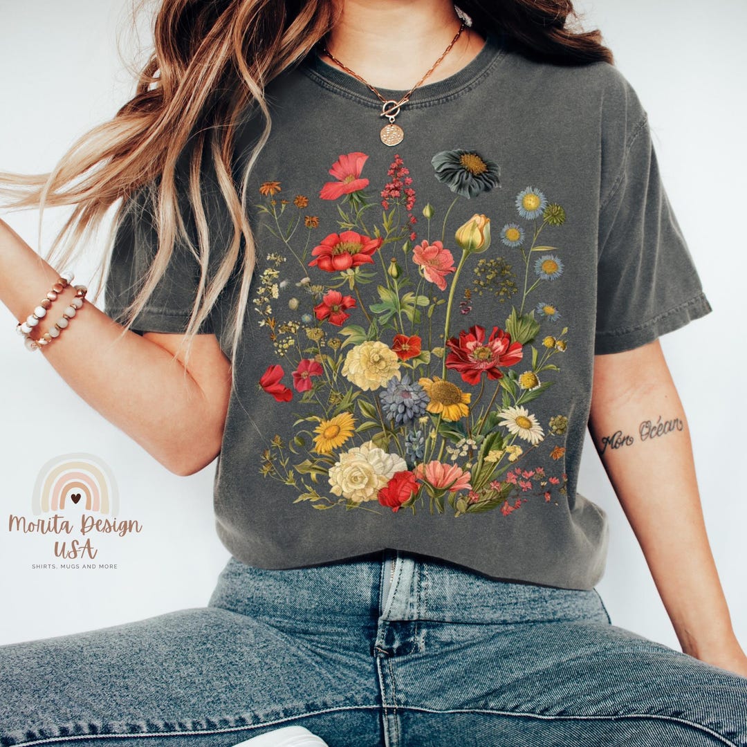 Vintage Botanical Shirt, Wildflowers Shirt, Pressed Flowers Shirt, Boho ...