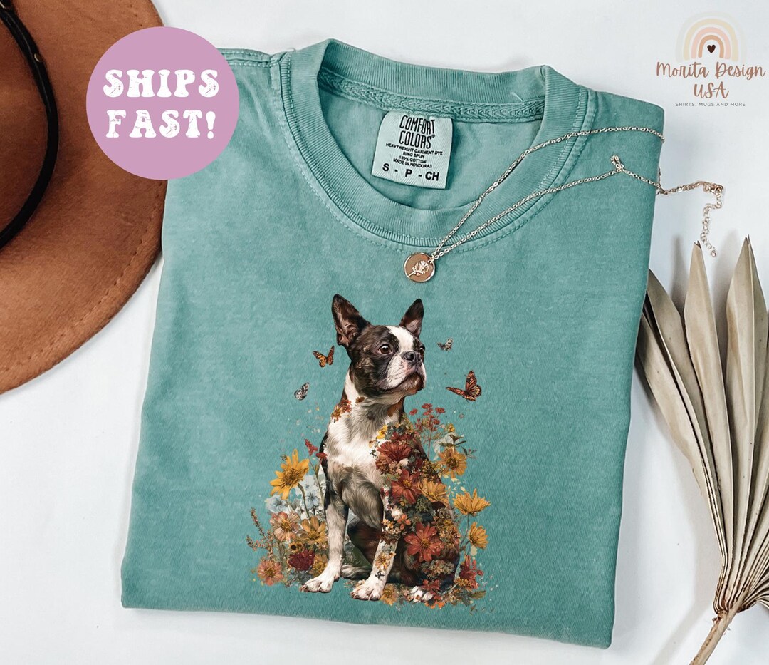 Boston Terrier Grandma Shirt, Boston Terrier Mom Shirt With Flowers ...