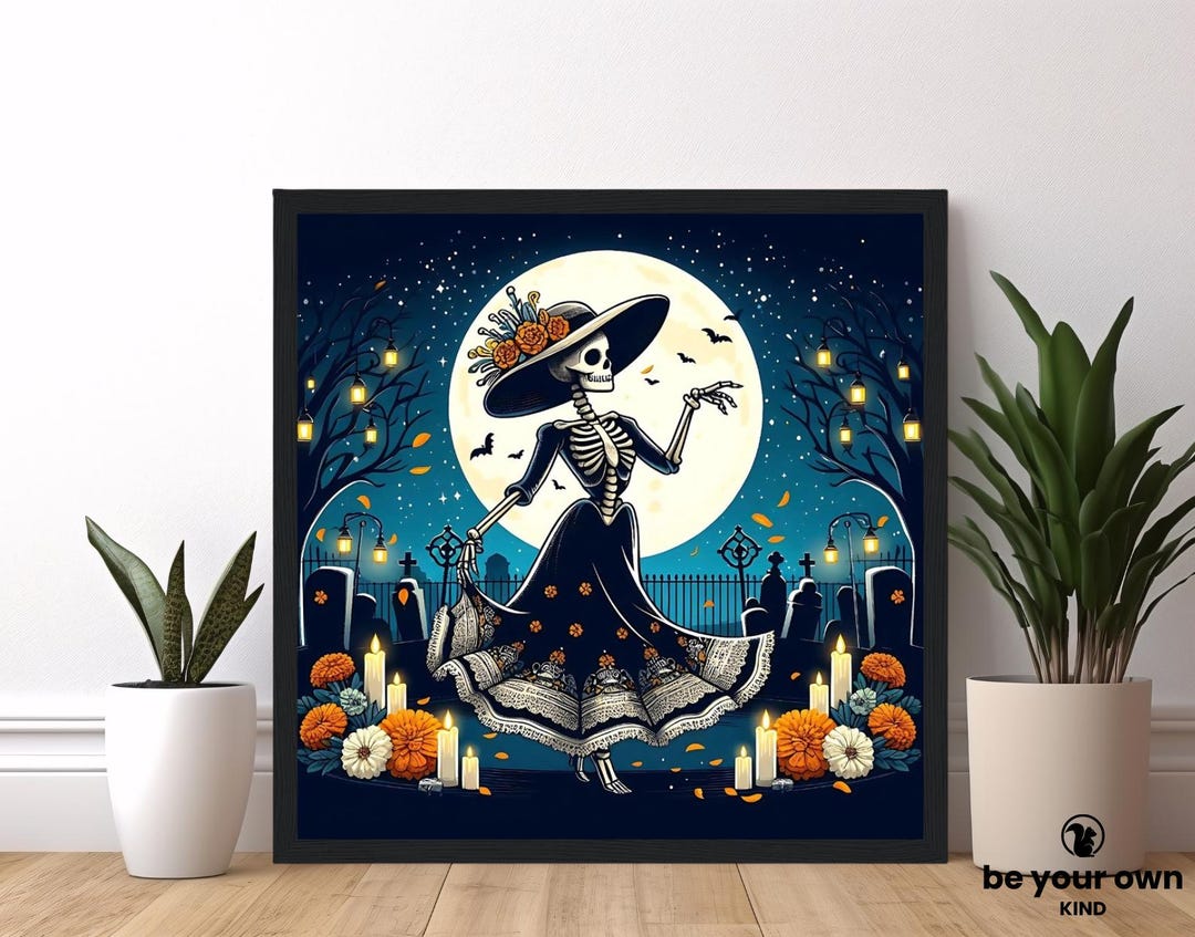 Moonlit Elegance La Catrina Day of the Dead Skeleton Art With Glowing ...