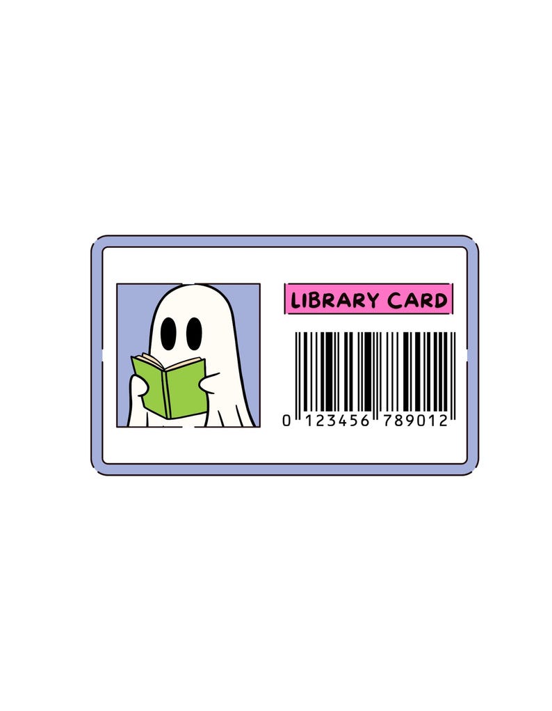 Ghost Reading Library Card PNG - Cute Book Lover Printable Digital File ...