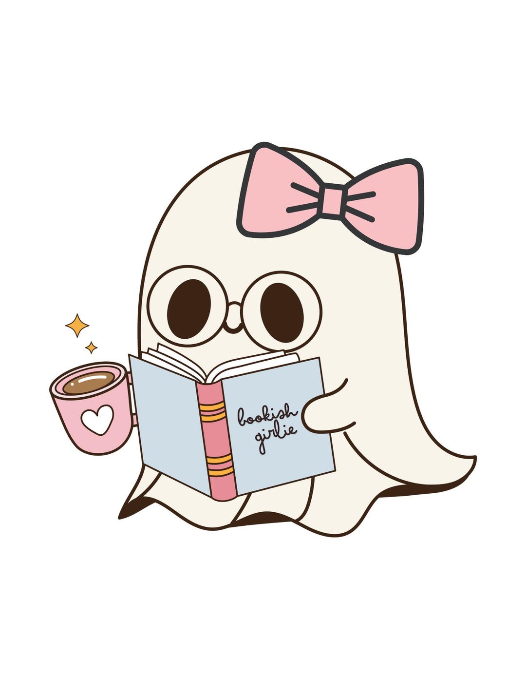 Bookish Girlie Cute Ghost PNG - Cute Book Reading Printable Digital ...