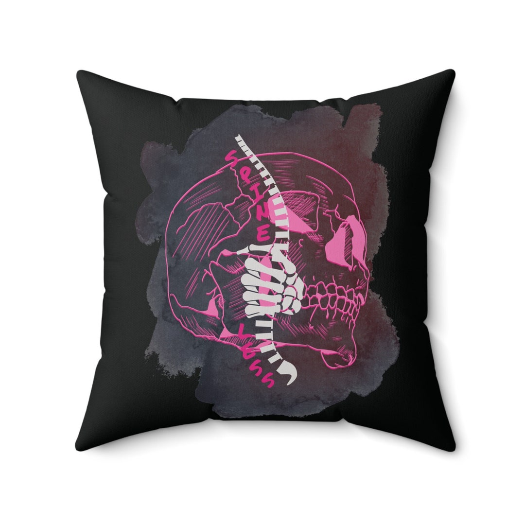 Spineless Punk Rock Skull Faux Suede Square Pillow, Punk Pillow, Gothic ...