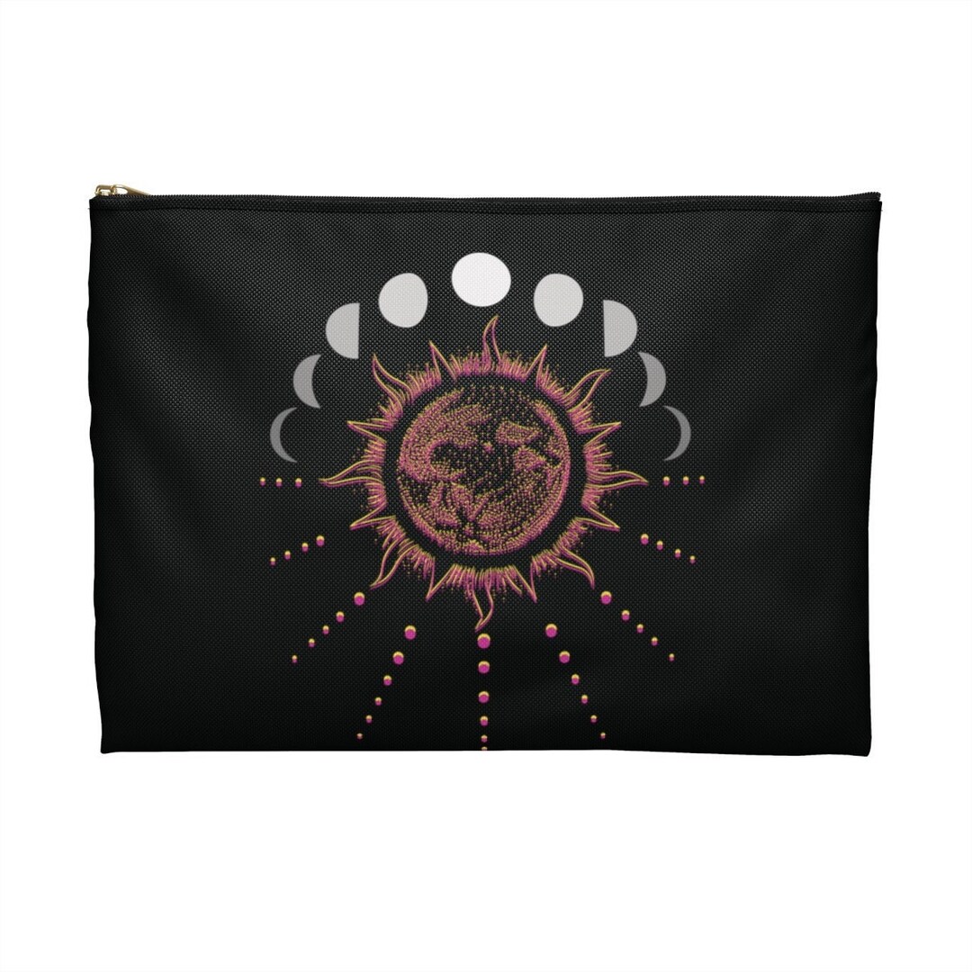 Moon Phases Black Makeup Accessory Bag | Pointillism Sun | Bohemian ...