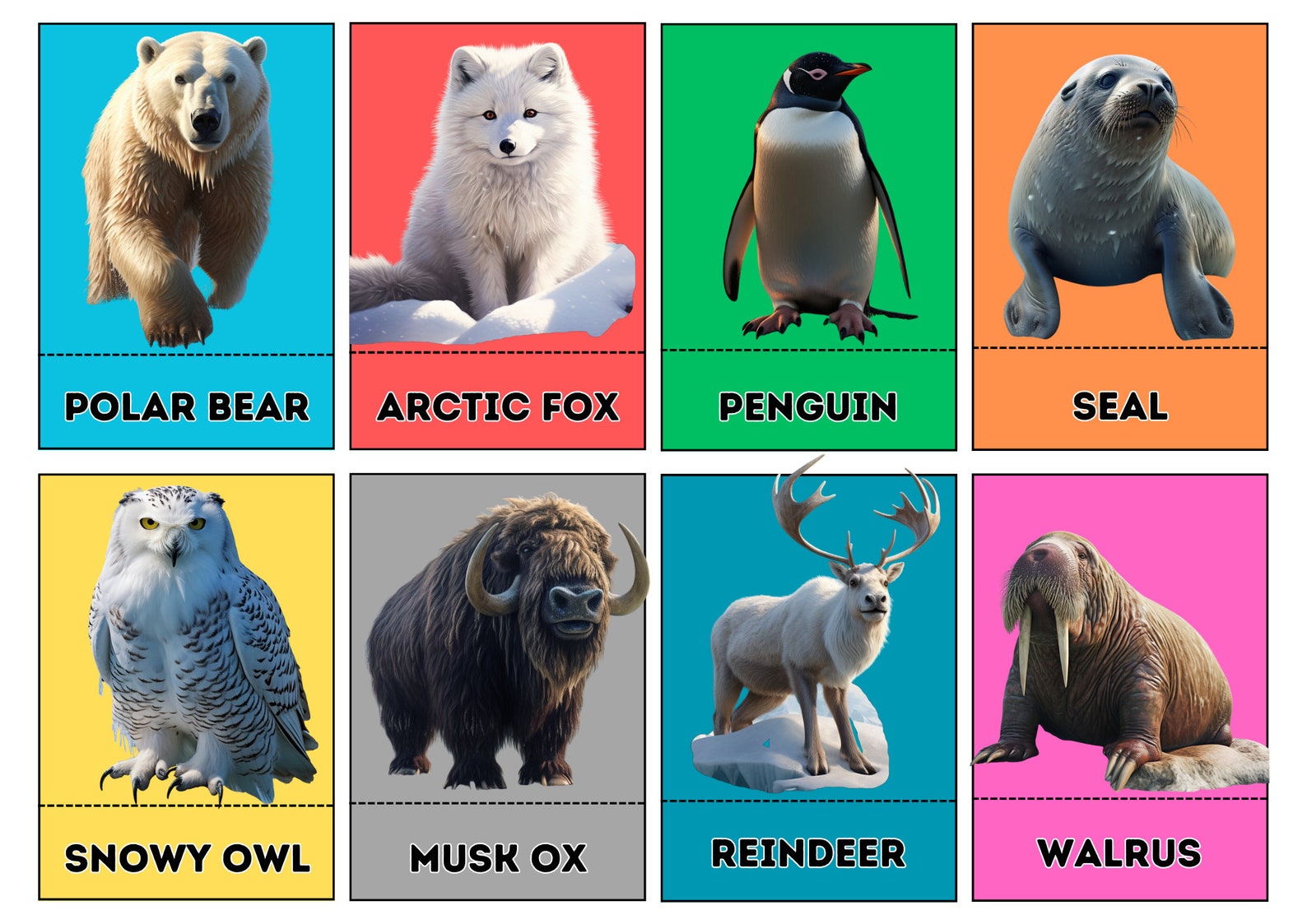 8 Arctic Animal Flashcards Included With 2 Free Animal Coloring Pages ...