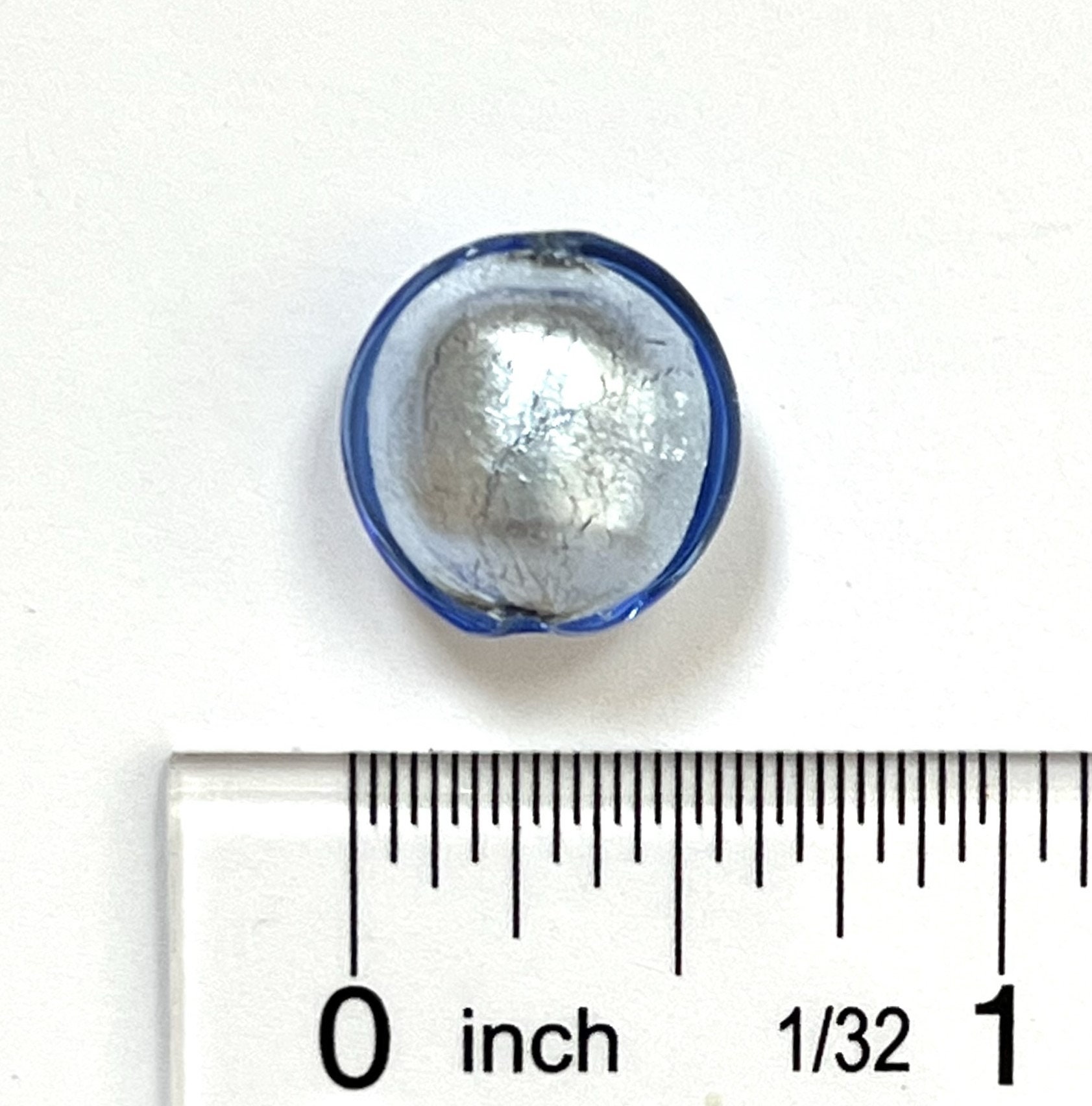Light Blue Murano Glass Silver Foiled Lentil 13 Mm Venetian Glass Puffy ...