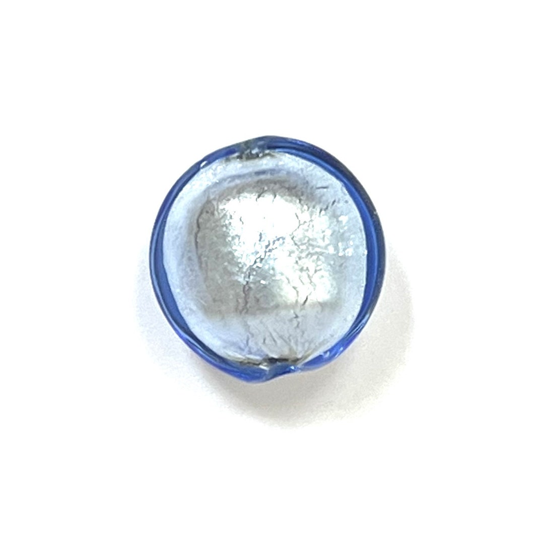 Light Blue Murano Glass Silver Foiled Lentil 13 Mm Venetian Glass Puffy ...