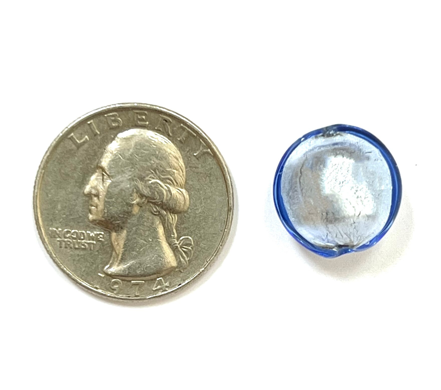 Light Blue Murano Glass Silver Foiled Lentil 13 Mm Venetian Glass Puffy ...