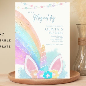 Editable Unicorn Birthday Invitation Rainbow Unicorn Invite - Etsy