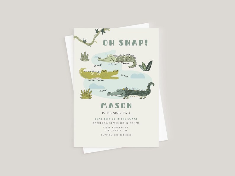 Alligator Birthday Invitation: Swamp Crocodile Party, Editable Canva ...