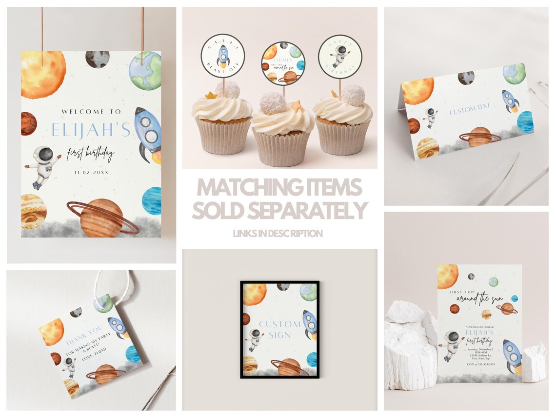 Editable First Trip Around the Sun Food Tent, Astronaut Place Card ...