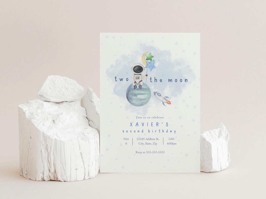 Editable Two the Moon Birthday Invitation, Astronaut Birthday ...