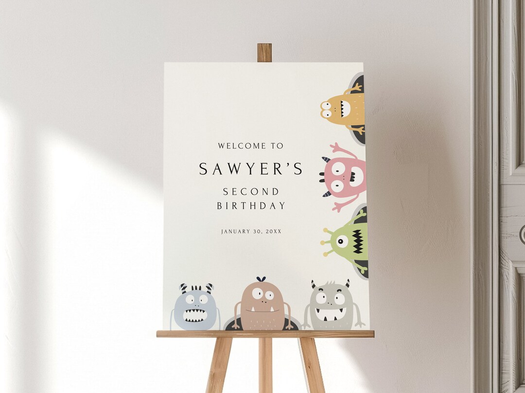 Editable Little Monster Birthday Welcome Sign, Monster Bash Canva ...