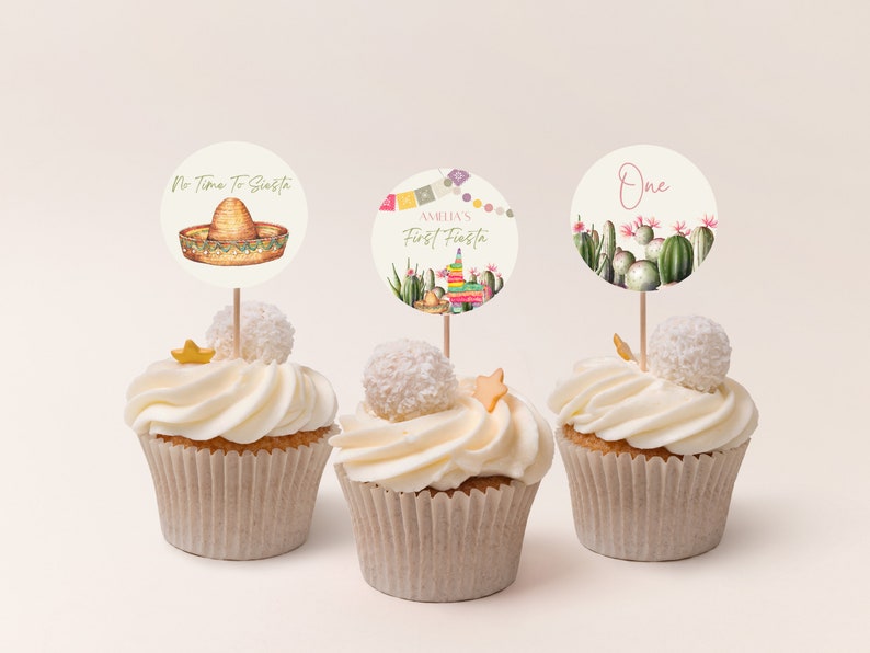 Editable First Fiesta Birthday Cupcake Toppers, Mexican Theme Party ...