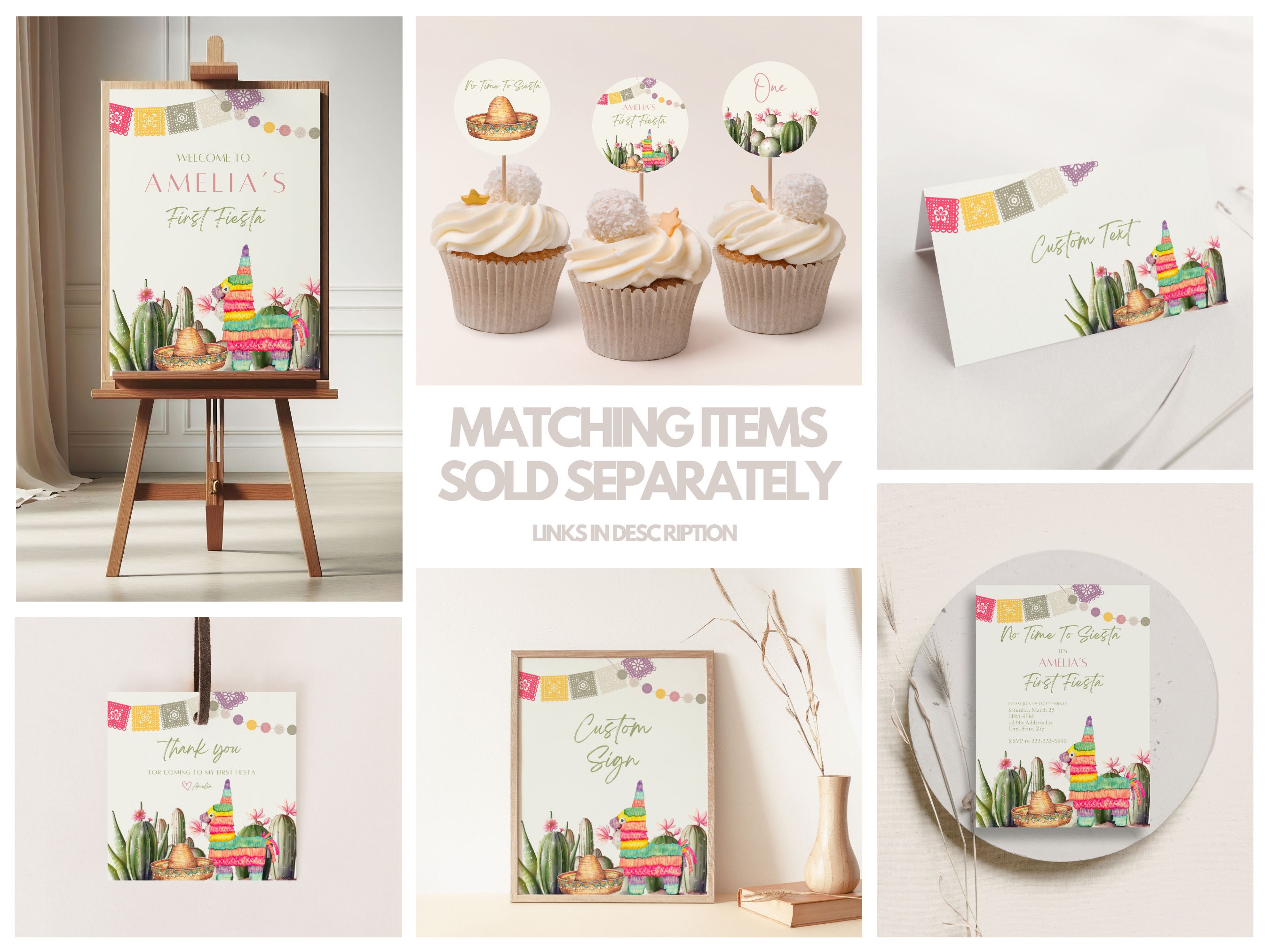 Editable First Fiesta Birthday Cupcake Toppers, Mexican Theme Party ...