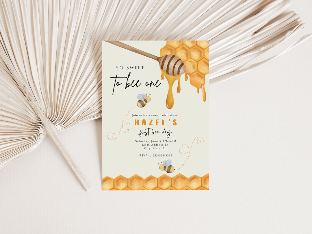 Editable Honey Bee Birthday Invitation, Bee First Birthday Invite ...