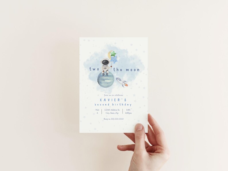 Editable Two the Moon Birthday Invitation, Astronaut Birthday ...