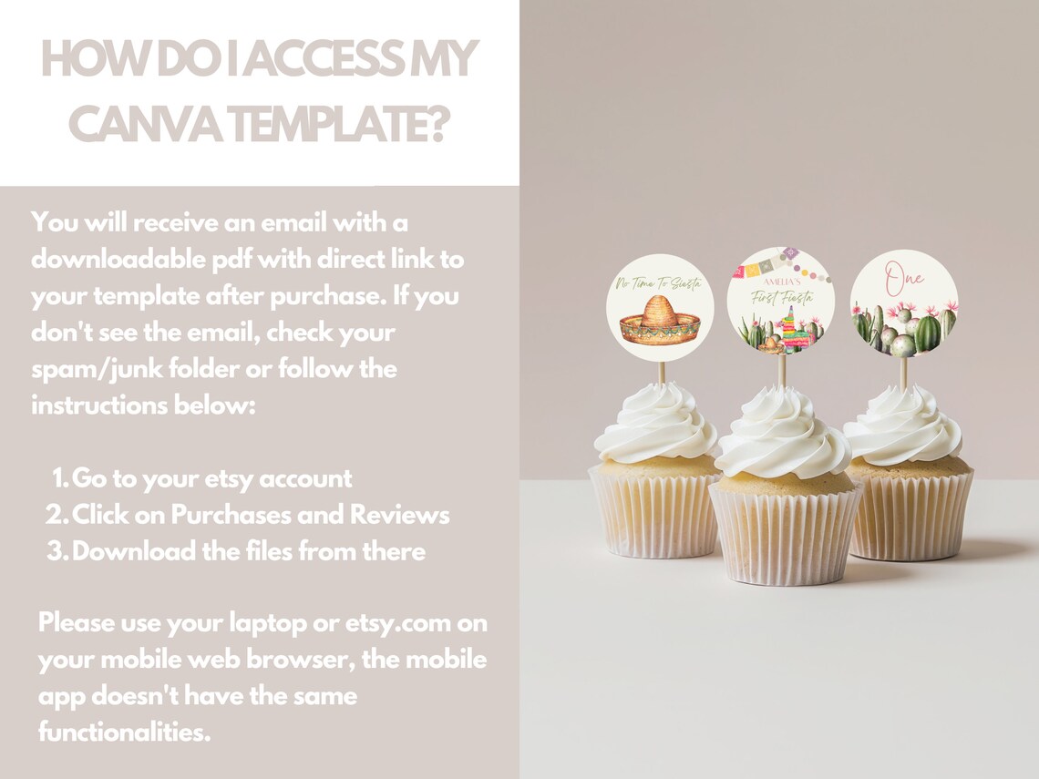 Editable First Fiesta Birthday Cupcake Toppers, Mexican Theme Party ...